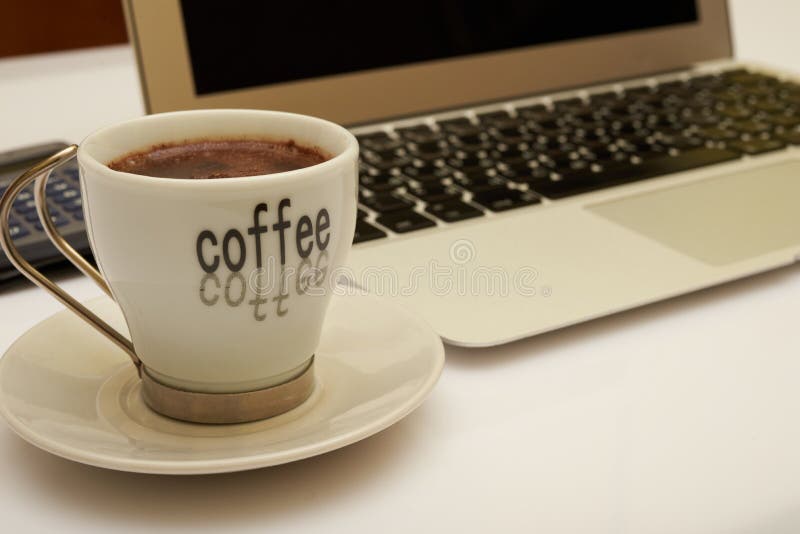 Coffee and Laptop on the Table Stock Photo - Image of empty, paper ...