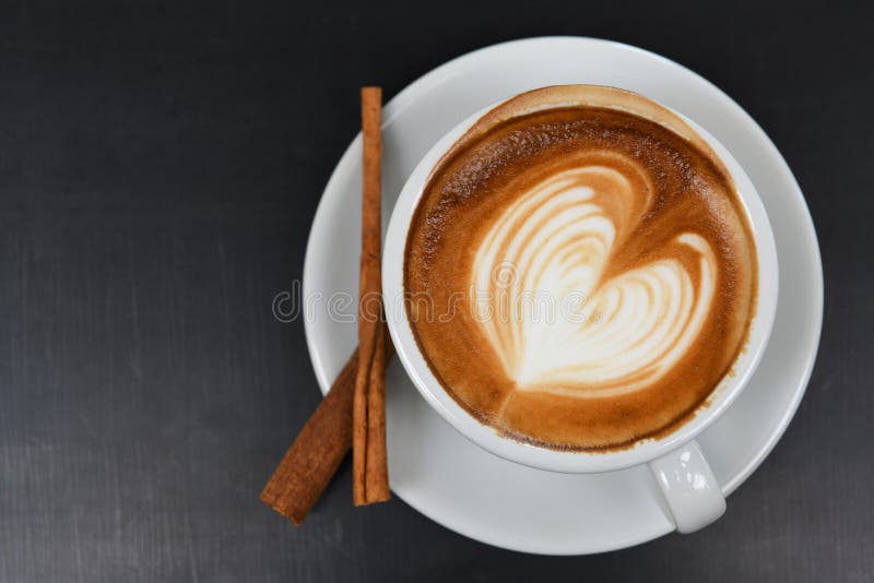 Coffee Late Heart Texture with Cinnamon,Top View Shot. Stock Photo ...