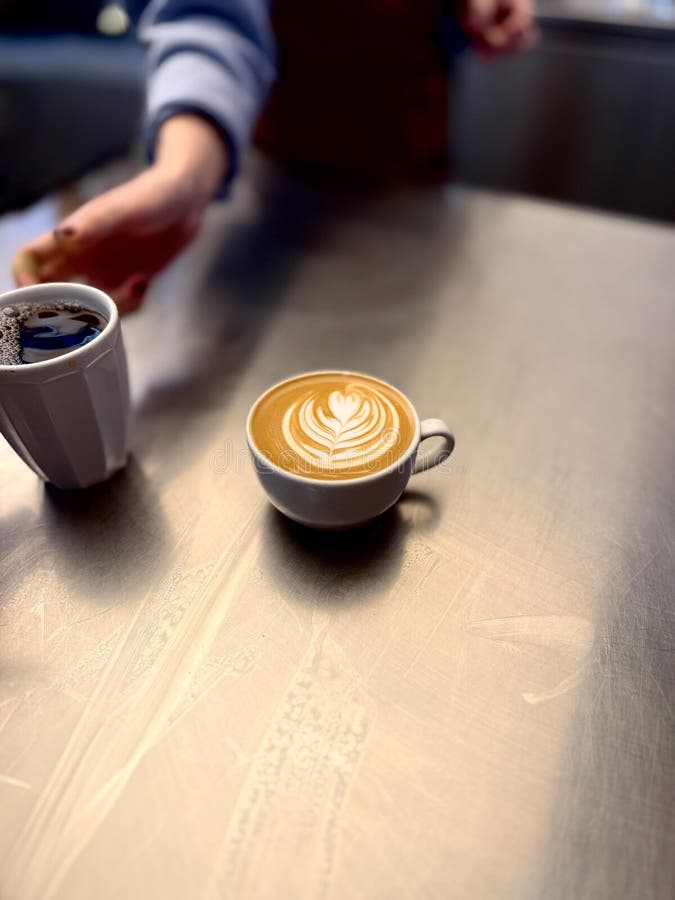 Coffee Latte Art on Metal Surface at Cafe Shop Stock Image - Image of ...