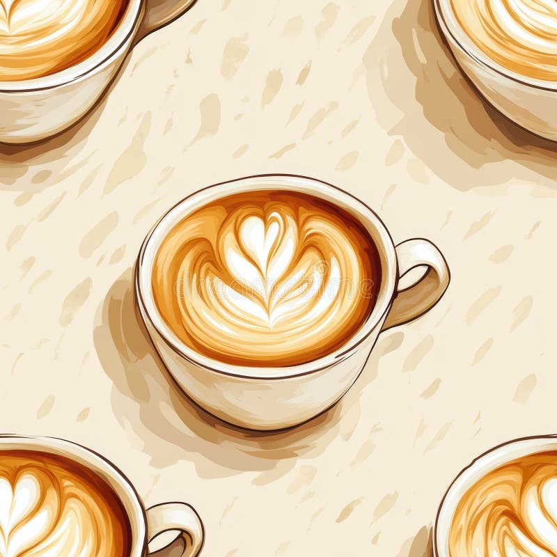 Coffee Latte Art Seamless Pattern for Vector Print Design Stock Illustration - Illustration of ...