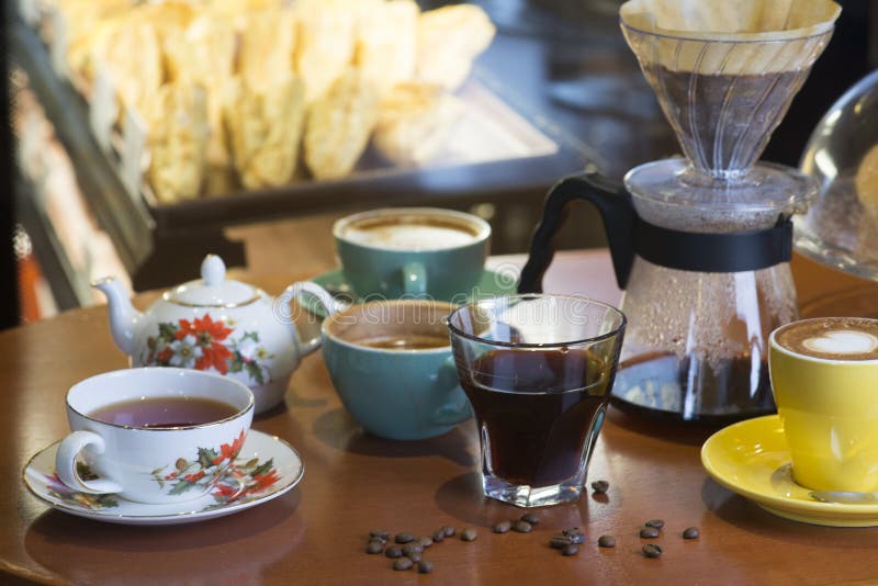 Coffee and latte in a cafe stock photo. Image of coffee - 111892730