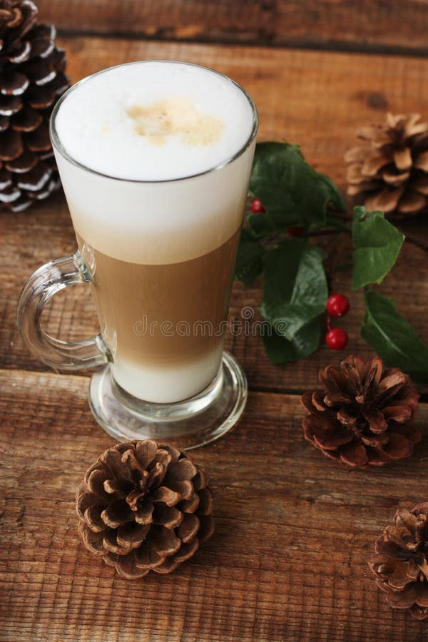 Coffee Latte and Forest Cones on the Table Stock Photo - Image of cones ...