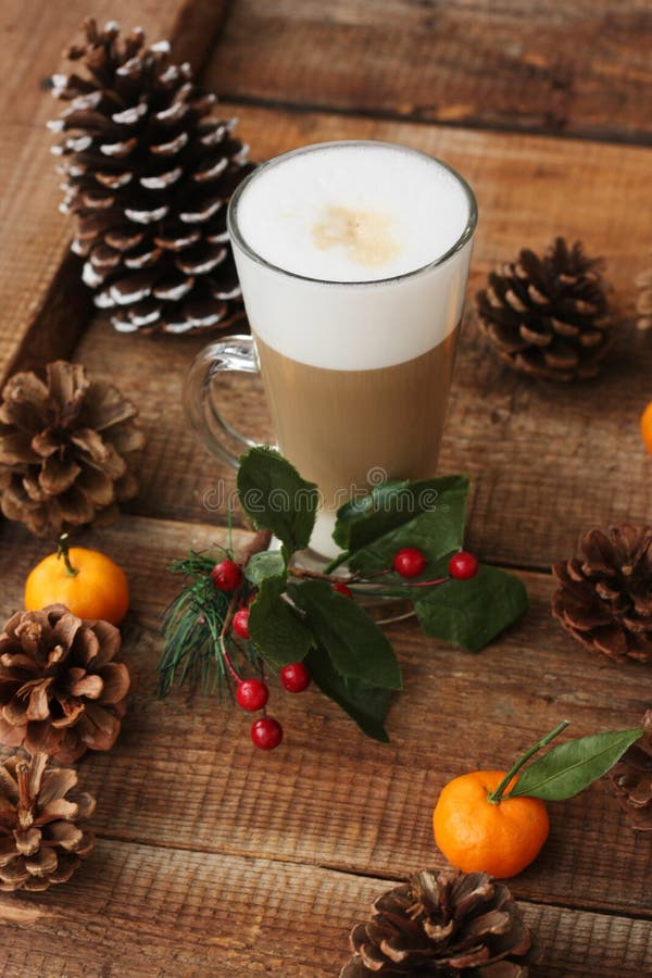 Coffee Latte and Forest Cones on the Table Stock Image - Image of ...