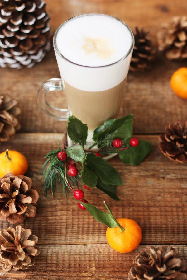 Coffee Latte and Forest Cones on the Table Stock Image - Image of ...
