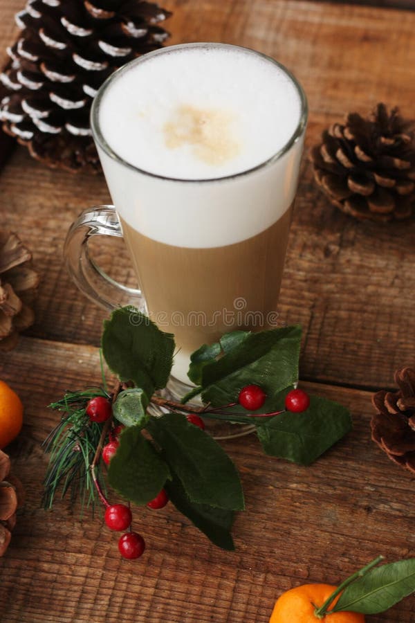 Coffee Latte and Forest Cones on the Table Stock Photo - Image of fruit ...