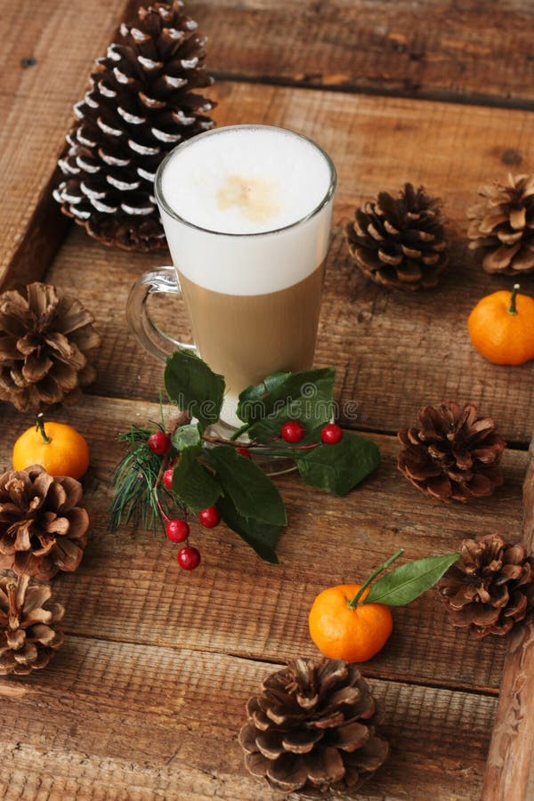 Coffee Latte and Forest Cones on the Table Stock Photo - Image of ...