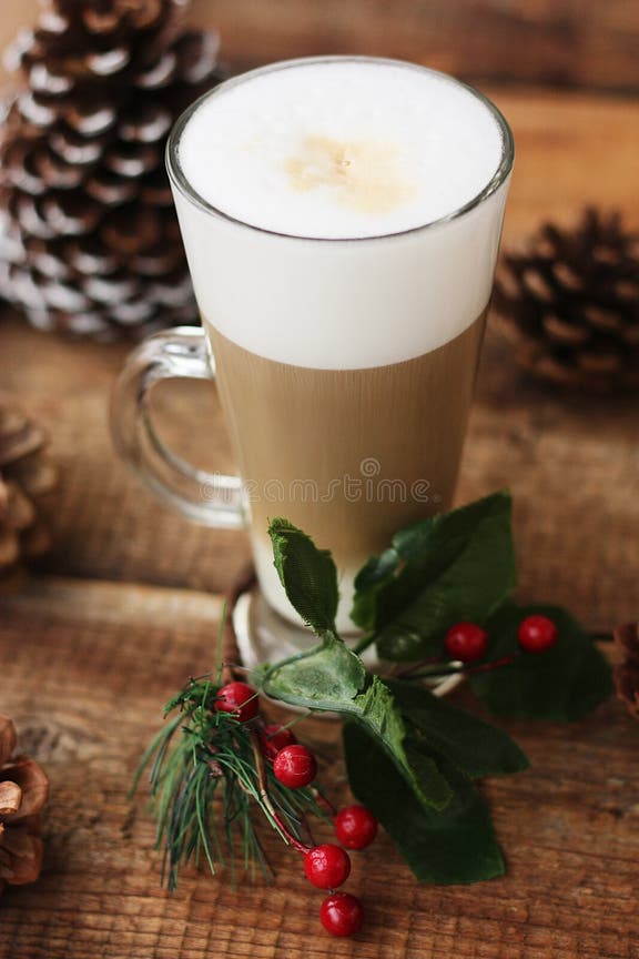 Coffee Latte and Forest Cones on the Table Stock Image - Image of drink ...