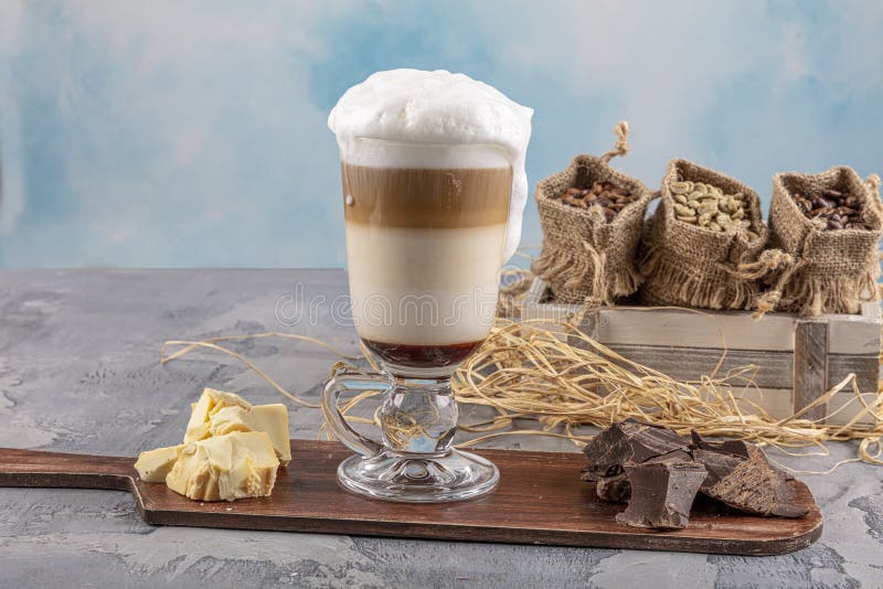 Coffee Latte in Glass with Chocolate. Cup of Coffee Latte Stock Photo ...
