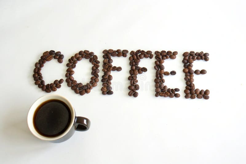 Coffee Letters Made of Beans and Cup, Isolated on White Stock ...