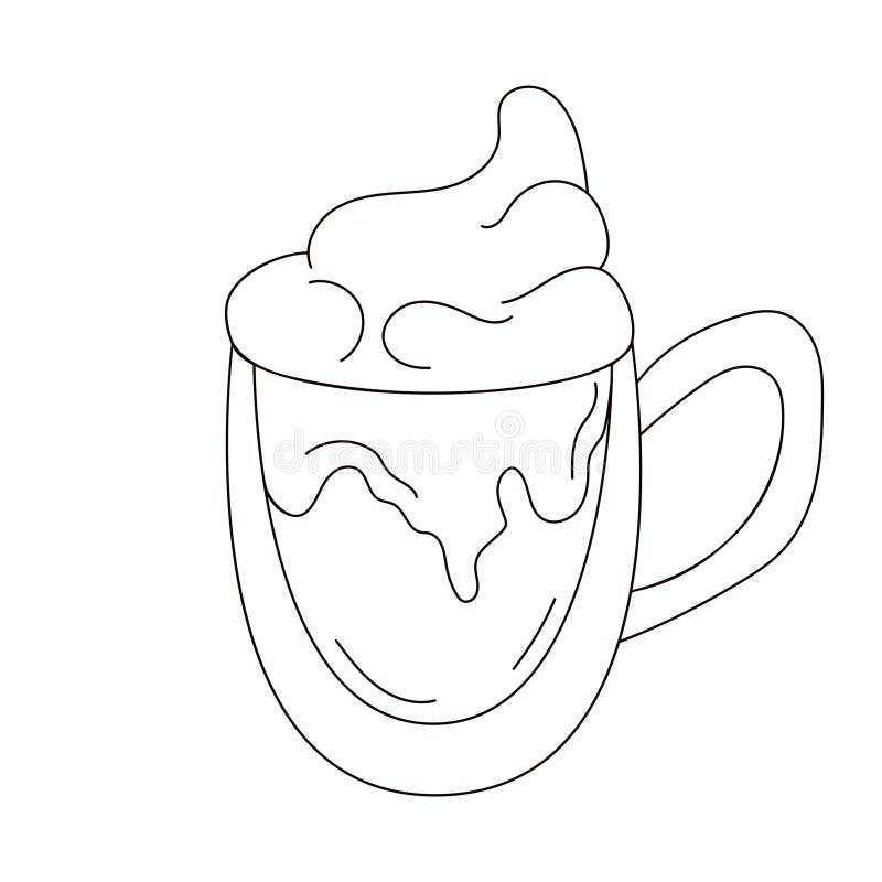 Coffee in Line Art Style. Glass Cup with Coffee. Vector Illustration ...