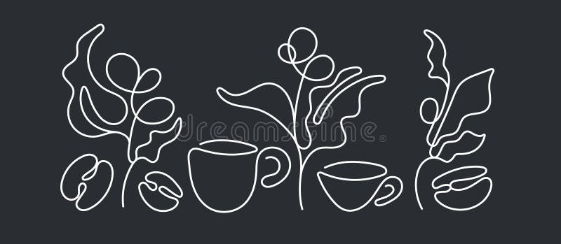 Coffee Line Set. Abstract Tree, Cup, Grain. Vector Stock Vector ...