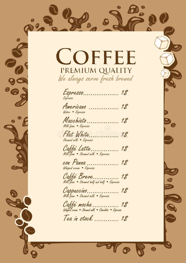Coffee list stock vector. Illustration of beige, beverage - 54793945