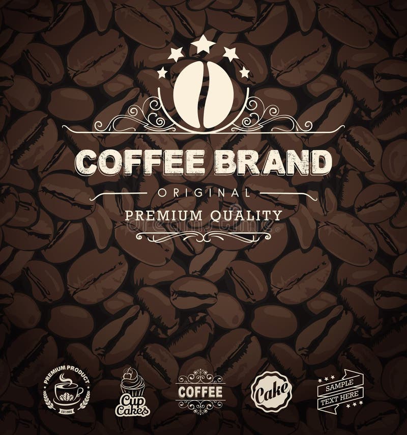 Coffee Logo Labels and Coffee Beans Background Stock Vector ...