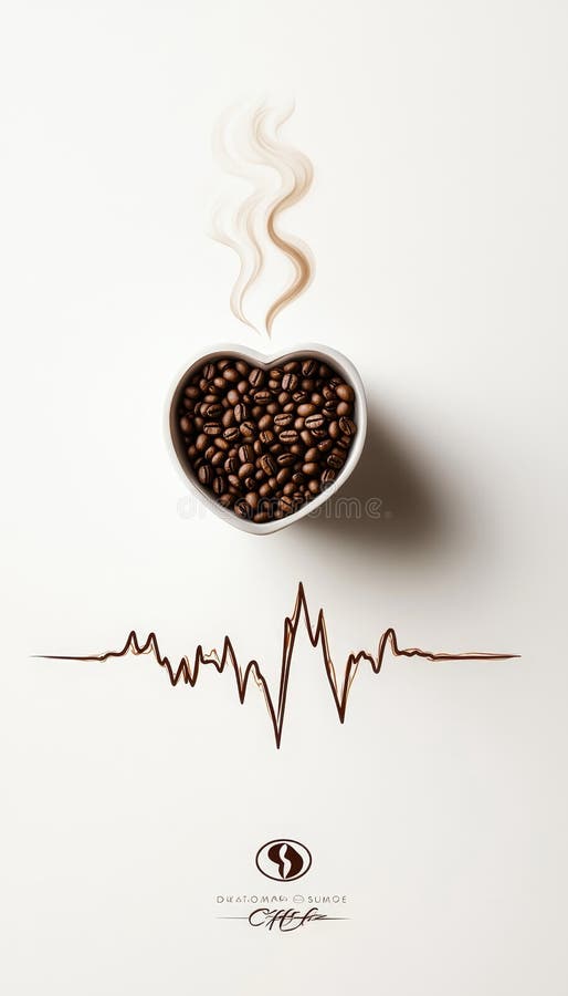 Coffee Love Heart of Roasted Coffee Beans Forms Steaming Cup, Pulse ...