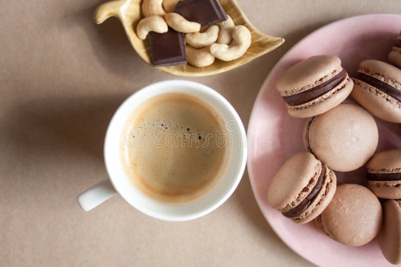 Coffee and macarons. stock image. Image of breakfast - 157140171