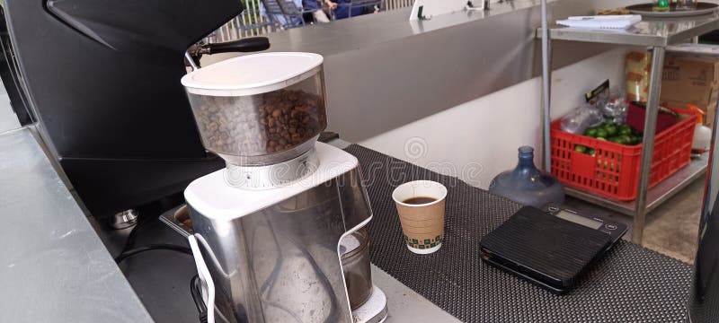 Coffee Machine with Beans in Cafe Stock Image - Image of cafeteria ...