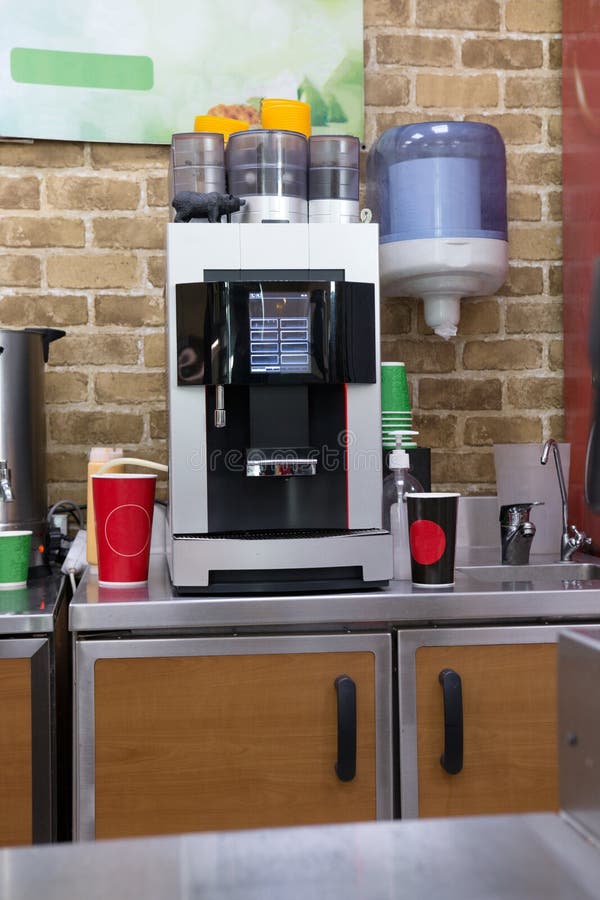 Coffee machine in the cafe stock image. Image of counter - 117576167