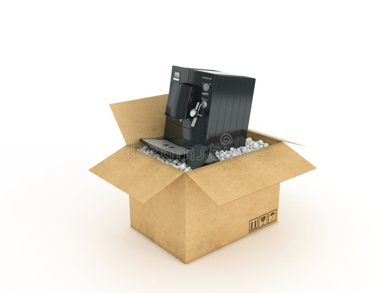 Coffee Machine in Cardboard Box Stock Illustration - Illustration of ...
