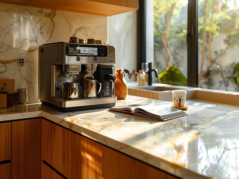 Coffee Machine on Counter Next To Window Stock Photo - Image of design ...