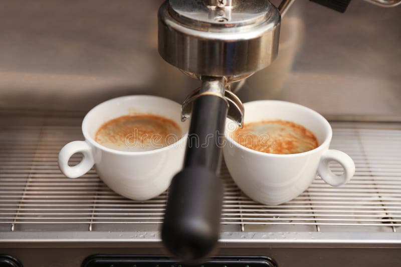 Coffee Machine with Cups on Drip Tray Stock Image - Image of breakfast ...