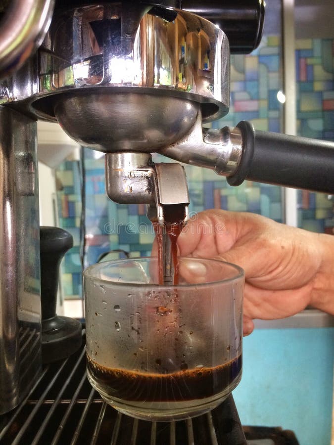 Coffee Machine and Hot Espresso Stock Photo - Image of shop, beverage ...