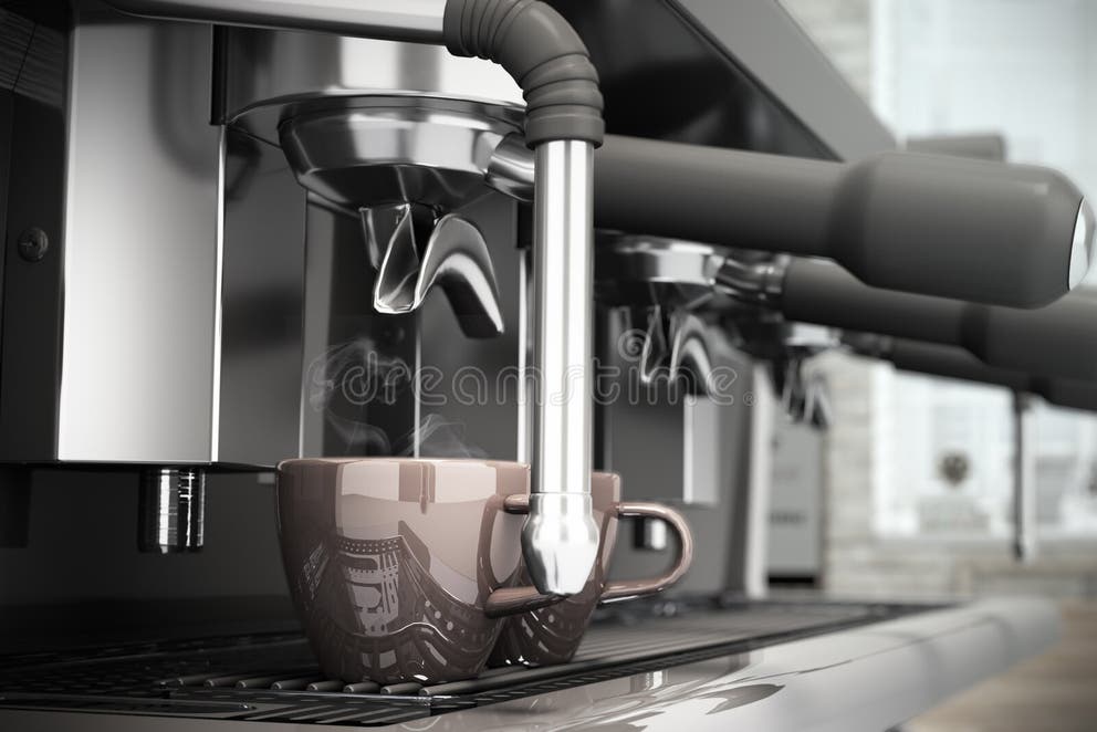 Coffee Machine in Light Interior with Caps of Hot Coffee 3d Render ...