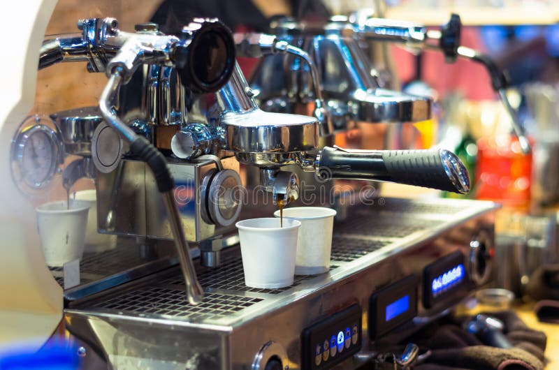 Coffee Machine Making Espresso Shot in a Cafe Shop Stock Image - Image ...