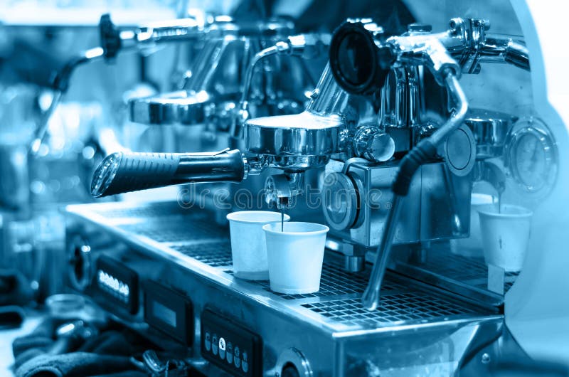 Coffee Machine Making Espresso Shot in a Cafe Shop Stock Photo - Image ...