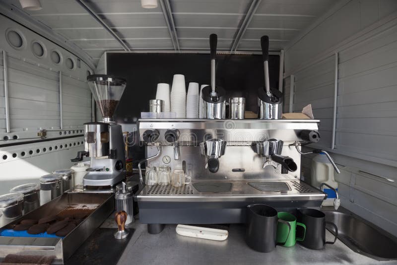 Coffee Machine in Mobile Shop Stock Photo - Image of transportation ...