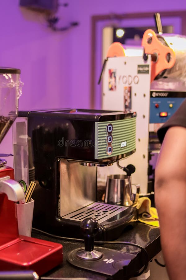 Coffee Machine Photo Aesthetic Stock Image - Image of drum, purple ...