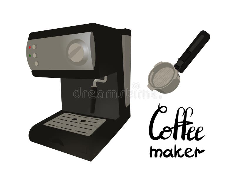 Coffee Machine with Portafilter. Lettering Coffee Maker Stock Vector ...
