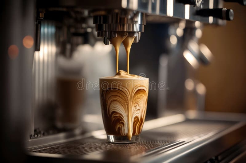 Coffee Machine Preparing Fresh Coffee and Pouring into Cups, Bar or Pub ...