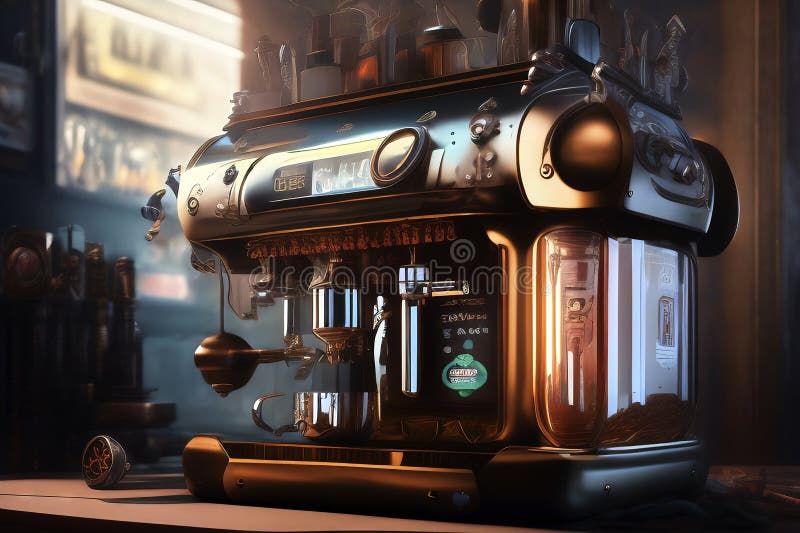 Coffee Machine with a Robust Metallic Look on the Counter of a Cafe ...