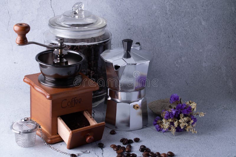 Coffee Machine Set, Coffee Kettle, Coffee Grinder Stock Image - Image ...