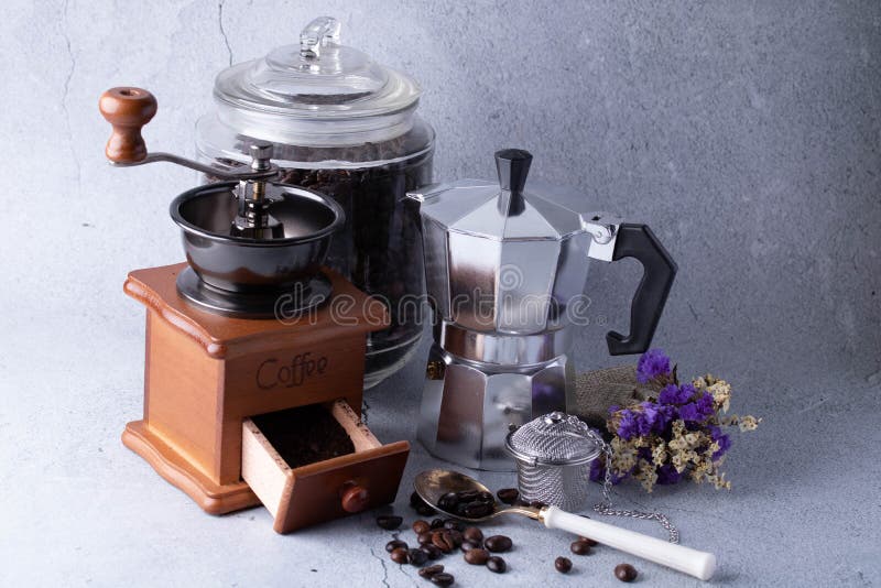Coffee Machine Set, Coffee Kettle, Coffee Grinder Stock Image - Image ...