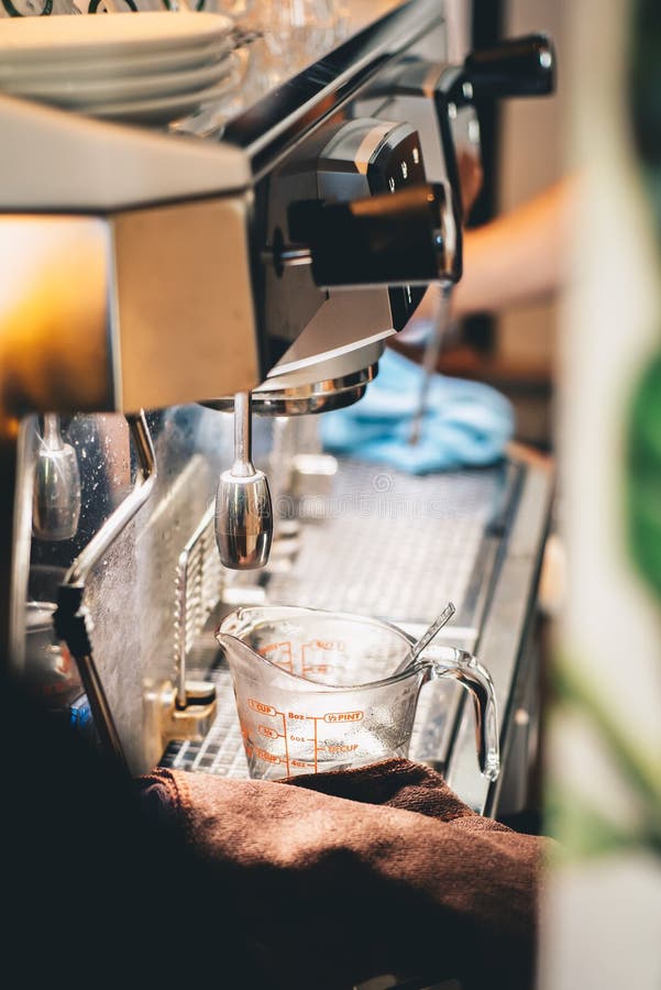 Coffee Machine in Coffee Shop, Barista Cafe Making Coffee Stock Image ...