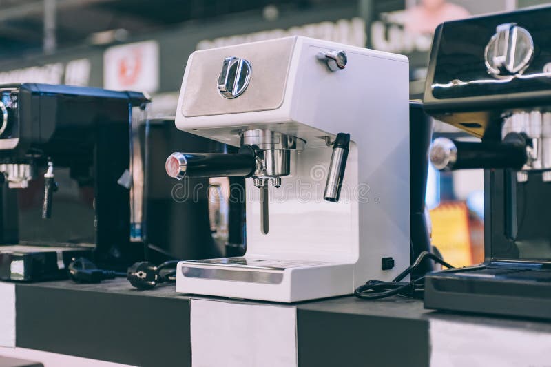 A Coffee Machine on a Showcase in a Supermarket Stock Image - Image of ...