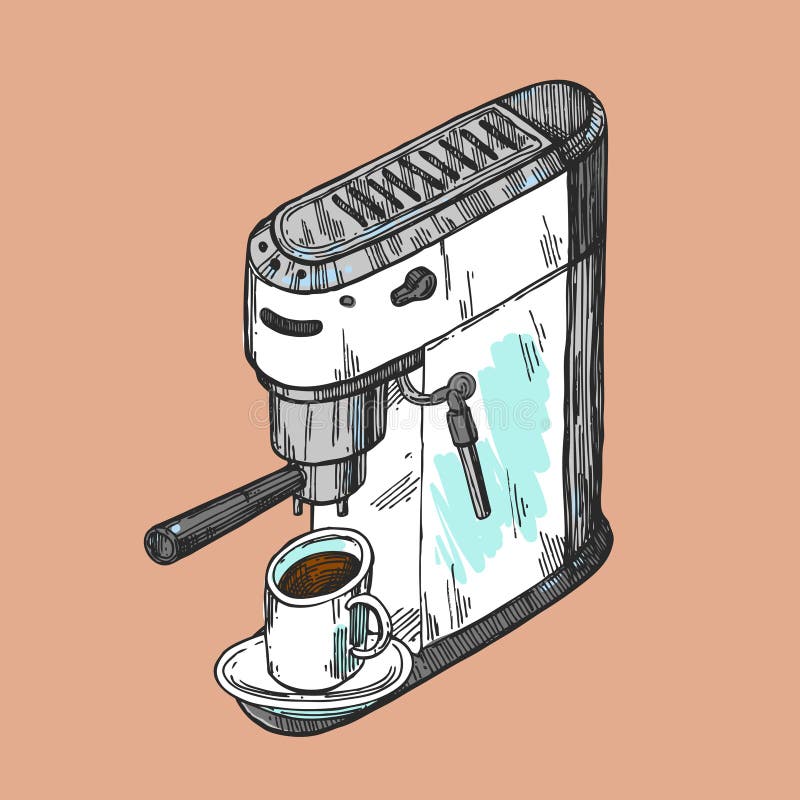 Coffee Machine Sketch. Hand Drawn Vector Illustration Stock Vector ...