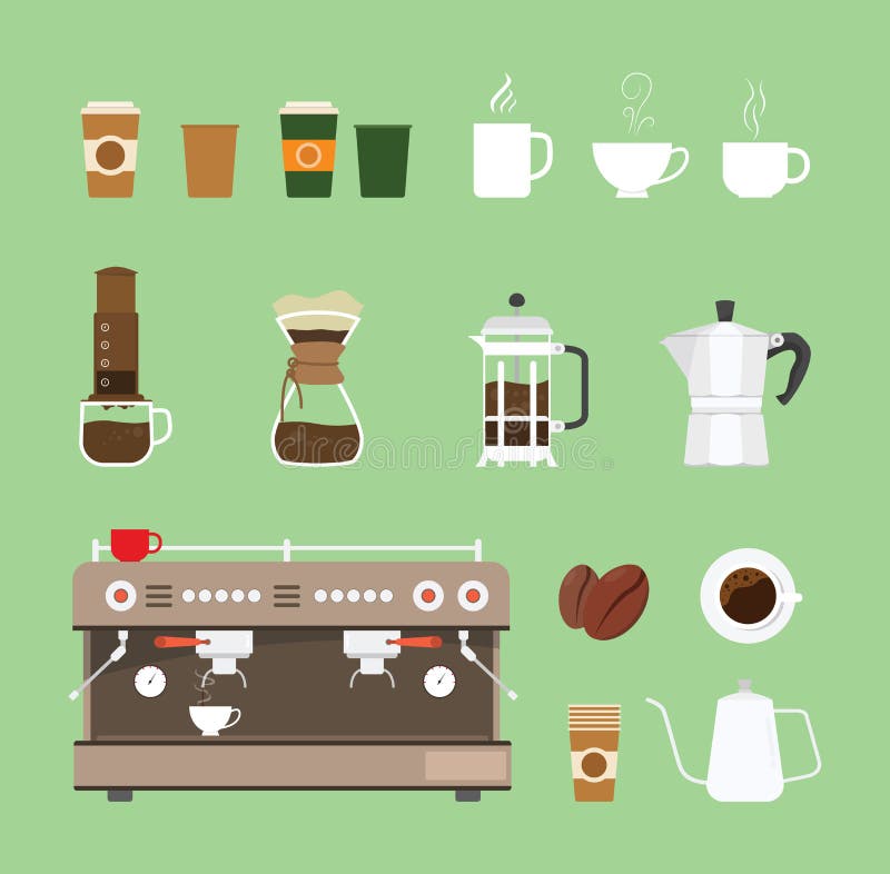 Coffee Machine Tools Equipment Set Collection with Flat Design Style ...