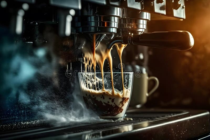 Coffee Made in Professional Espresso Machine Pouring into a Cup. Neural ...