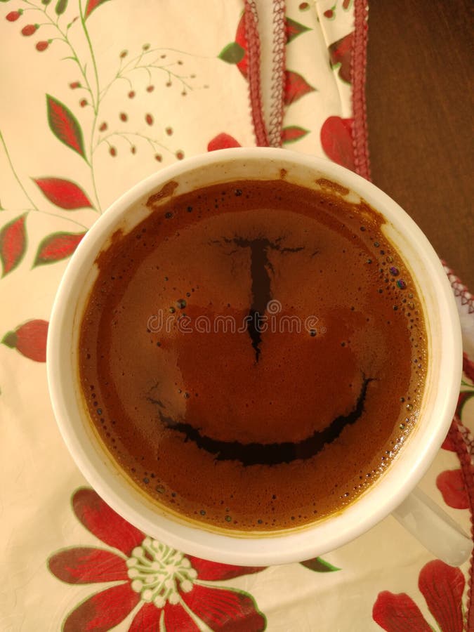 Coffee made a smile shape stock photo. Image of tableware - 187407818