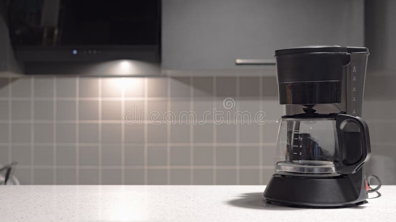 Coffee Maker on Counter in Kitchen with Copy Space Stock Photo - Image ...