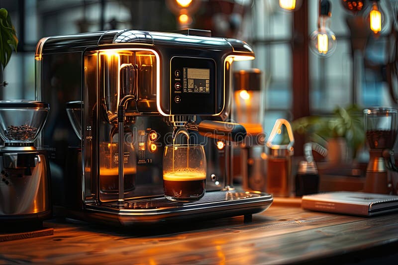 Coffee Maker with Digital Screen on Top of it on Table Stock ...