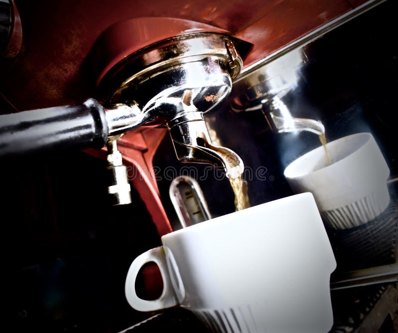 Coffee Maker Dispenser Filling a Cup of Hot Coffee Stock Photo - Image ...