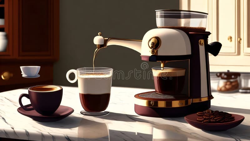 Coffee Maker in Fancy Kitchen Stock Illustration - Illustration of ...
