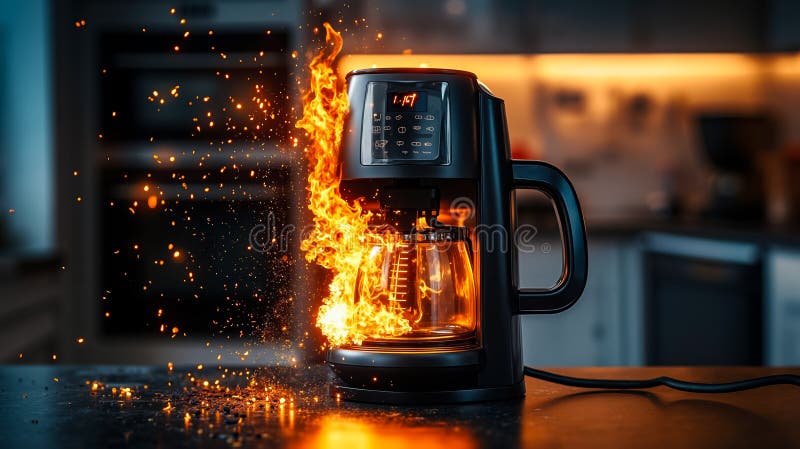 A Coffee Maker with a Fire Coming Out of it Stock Photo - Image of ...