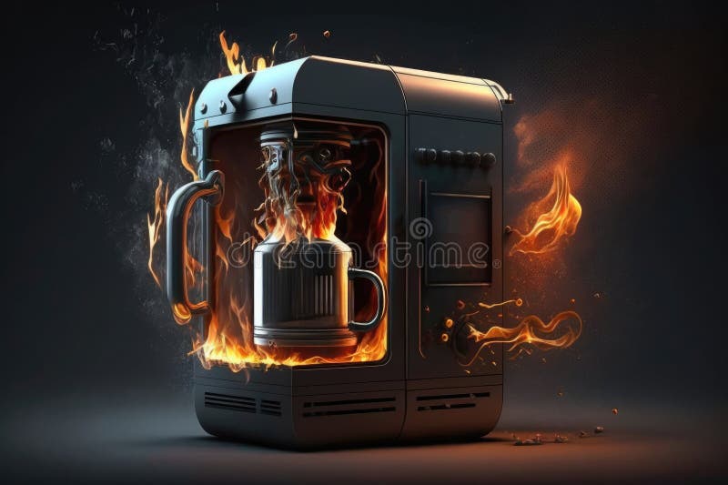 Coffee Maker Fire in Modern Apartment Design , Realistic. Generative AI Stock Illustration ...