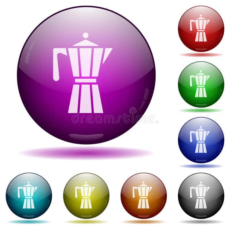 Coffee Maker Icon in Glass Sphere Buttons Stock Illustration ...