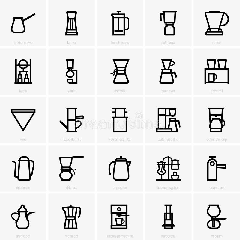 Coffee maker icons stock vector. Illustration of french - 55523597