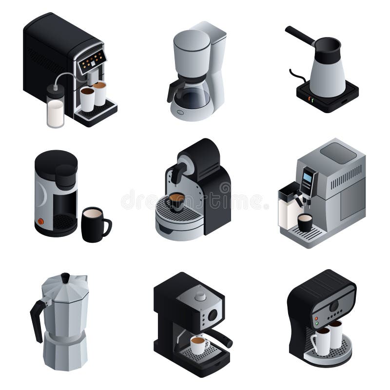 Coffee Maker Icons Set, Isometric Style Stock Vector - Illustration of ...